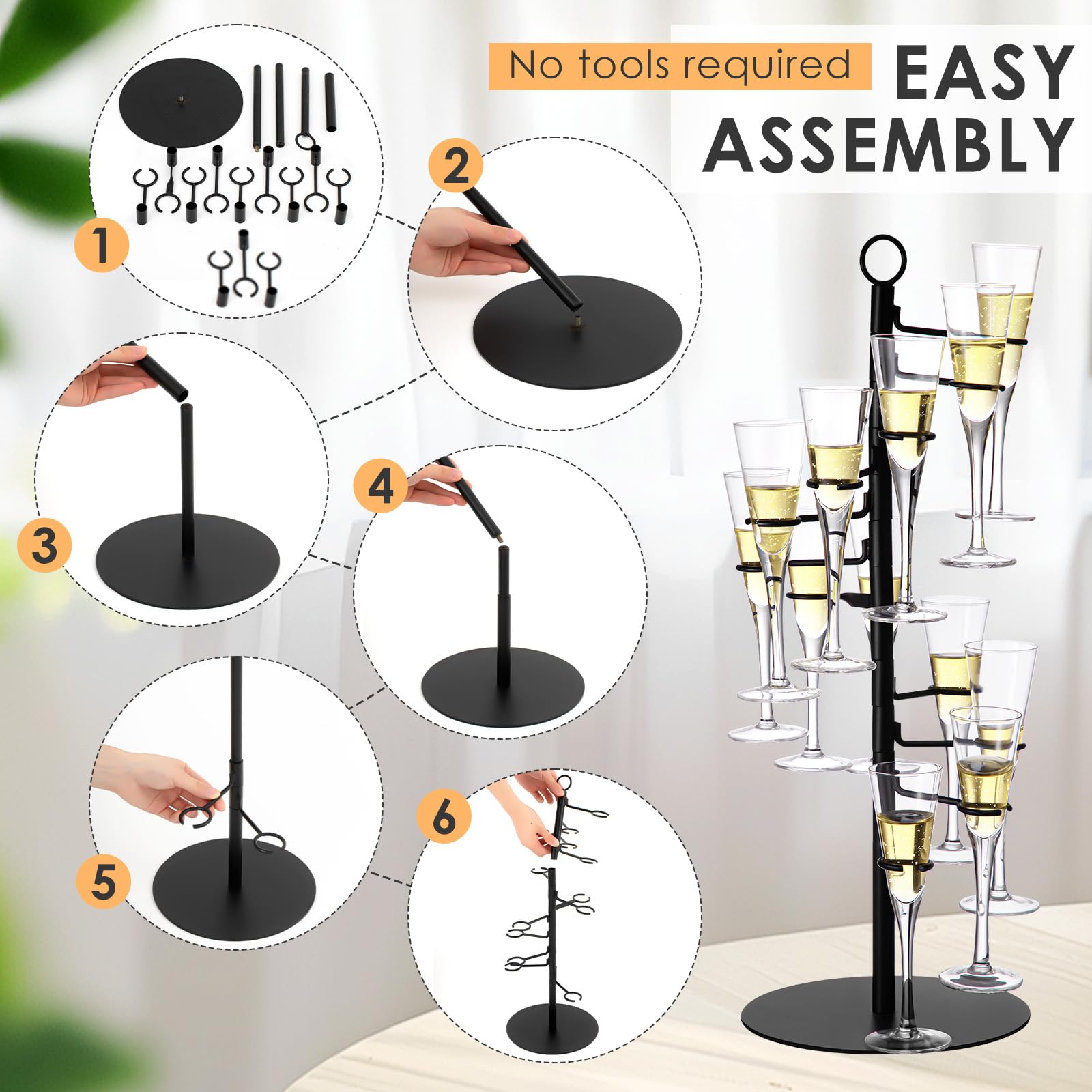 Black Metal Cocktail Tree Stand Cocktail Tasting Display Stand 12 Holders Spiral Staircase Drink Server for Champagne Martini Margarita Bar Weddings Bridal Shower Birthday New Year Celebration Events