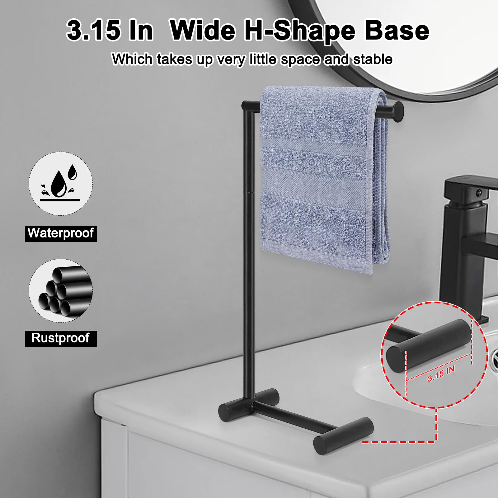 Livabber L-Shape Hand Towel Holder Stand, Metal Hand Towel Rack Modern Countertop Hand Towel Ring Standing Towel Bar for Bathroom Kitchen(Black)