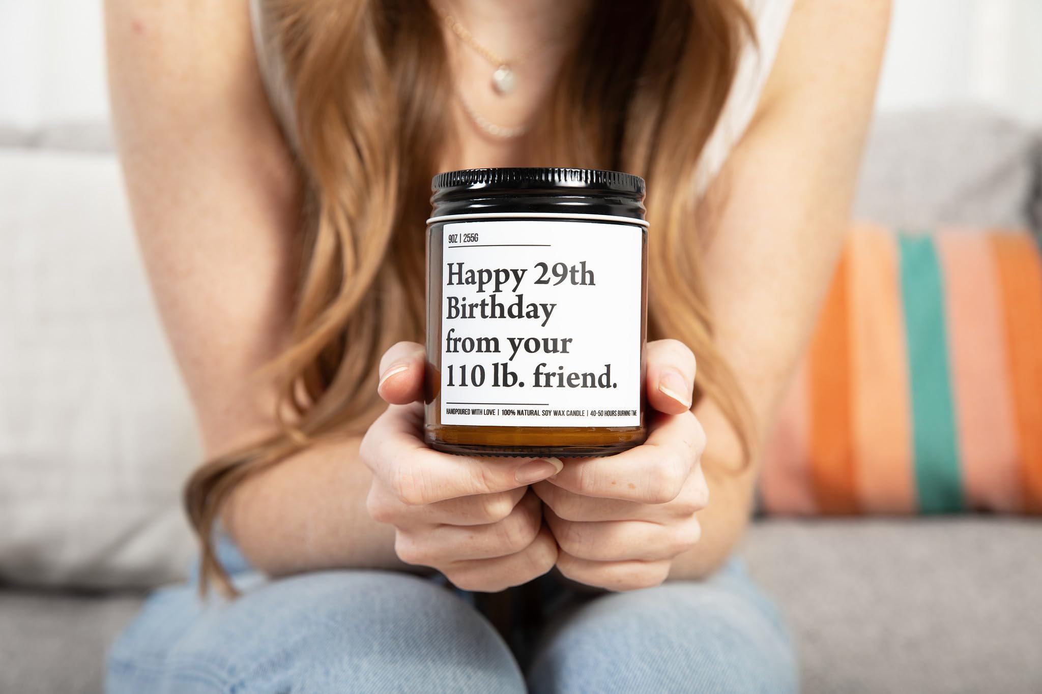 Happy 29th Birthday from Your 110 lb Friend - Funny Best Friend Birthday Gifts for Women - 30th 40th 50th 60th Year Old Party Supplies Decorations for Bestie, Sister, Her - 9oz Natural Soy Wax Candle