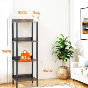 AKACIJA Bookshelf Small Book Shelf, 4 Tier Shelf Office Bookshelf Wood Narrow Bookcase Industrial Bookshelf Organizer Display Shelf Rack for Bedroom Living Room Home Office (Rustic Brown-15.7" L)