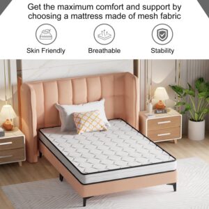 6 Inch Full Size Mattress with Innerspring and Foam, Hybrid Mattress Full with Fiberglass Free, Medium Firm Spring Mattress, Full Size Mattress in A Box, Pressure Relief, 75"L X 54"W X 6"Th, White