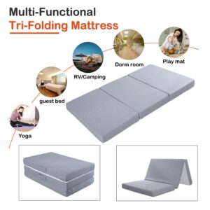 BreezeRest Trifold Mattress Sing Size 4 Inch Adjustable Softness Gel Memory Foam Colchones Single for Outdoors Camping,Guest with Travel Case Carry Handle Softness Relief Back Pain CertiPUR-US