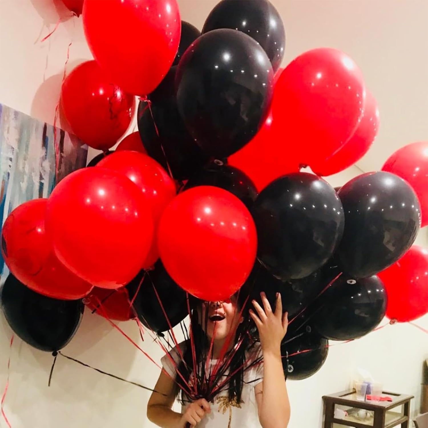 HKYOOD Red and Black Balloons - 90Pcs 12 inch Red and Black Latex Balloons with Confetti Balloon for Birthday Wedding Baby Shower Anniversary Graduation Prom Casino Themed Party