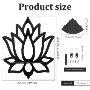 LYIYEYAN Water Lily Flower Corner Shelves Wooden Lotus Crystal Shelf Black Wall Crystal Display Shelf Decorative Lotus Floating Shelf Wall Hanging Shelves for Bedrooms Offices Living Room Decoration