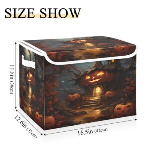 SUABO Halloween Pumpkin Castle Storage Bin with Lid Large Oxford Cloth Storage Boxes Foldable Home Cube Baskets Closet Organizers for Nursery Bedroom Office