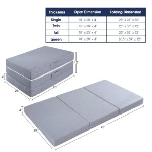 BreezeRest Trifold Mattress Sing Size 4 Inch Adjustable Softness Gel Memory Foam Colchones Single for Outdoors Camping,Guest with Travel Case Carry Handle Softness Relief Back Pain CertiPUR-US