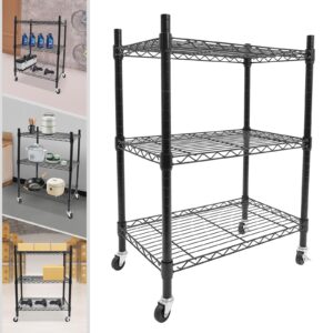 Philipreba 3-Tier Storage Shelf, Adjustable Wire Shelving with Wheels, 24 x 14 x 32in Heavy Duty Metal Shelves, Wire Rack Shelving Unit, with 250lbs Each Tier Load Capacity (3 Tiers)