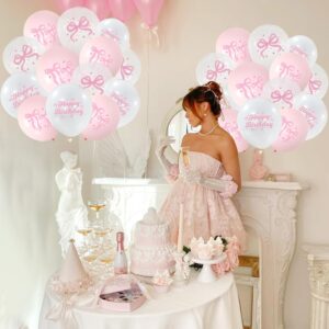 48 Pcs Pink Bow Balloons Coquette Birthday Decorations Include Bow Light Pink Balloons White Balloons for Pink Bow Birthday Party Supplies