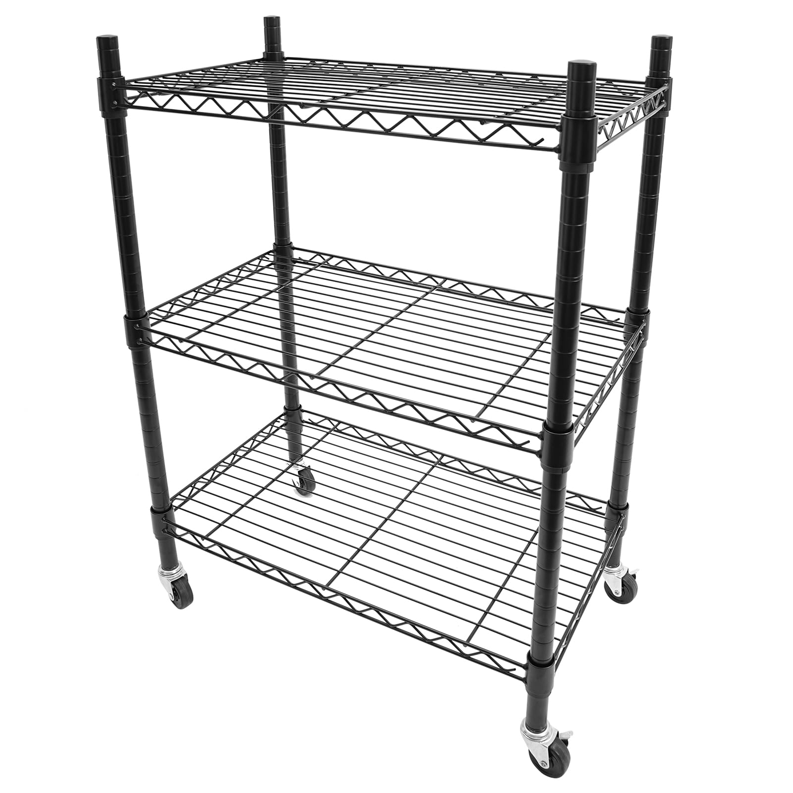 Philipreba 3-Tier Storage Shelf, Adjustable Wire Shelving with Wheels, 24 x 14 x 32in Heavy Duty Metal Shelves, Wire Rack Shelving Unit, with 250lbs Each Tier Load Capacity (3 Tiers)