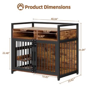 Hipicute Dog Crate Furniture,41inch Heavy Duty Dog Kennel with 2 Drawers End Table, Wooden Dog Cage Indoor Dog House Pet Crate Table with 360°and Adjustable Raised Feeder 41inch