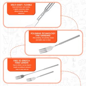 Gjinxi Telescopic Extendable Long Fork, Stainless Retractable Extended Telescoping Fork, Long Extension Dinner Forks for Eating, Extending Fork for Dinner Fruit Dessert Fork 8.6~25.6in (1pc)