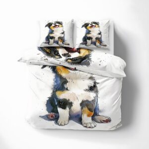 QpaZynthy Australian Shepherd Bedding Twin Size, Cartoon Dog Duvet Cover Set 3 Pieces, Puppy Duvet Cover and 2 Pillow Shams, Soft Microfiber Comforter Cover with Zipper Closure