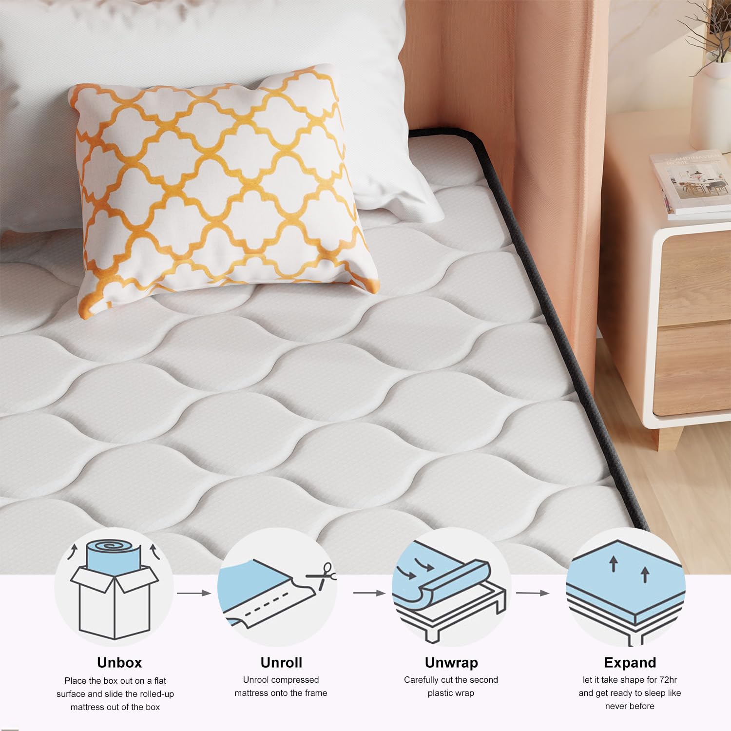 10 Inch Queen Size Mattress with Innerspring and Foam, Hybrid Mattress Queen with Fiberglass Free, Medium Firm Spring Mattress, Queen Size Mattress in A Box, Pressure Relief, 80"L X 60"W X 10"Th