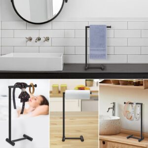 Livabber L-Shape Hand Towel Holder Stand, Metal Hand Towel Rack Modern Countertop Hand Towel Ring Standing Towel Bar for Bathroom Kitchen(Black)