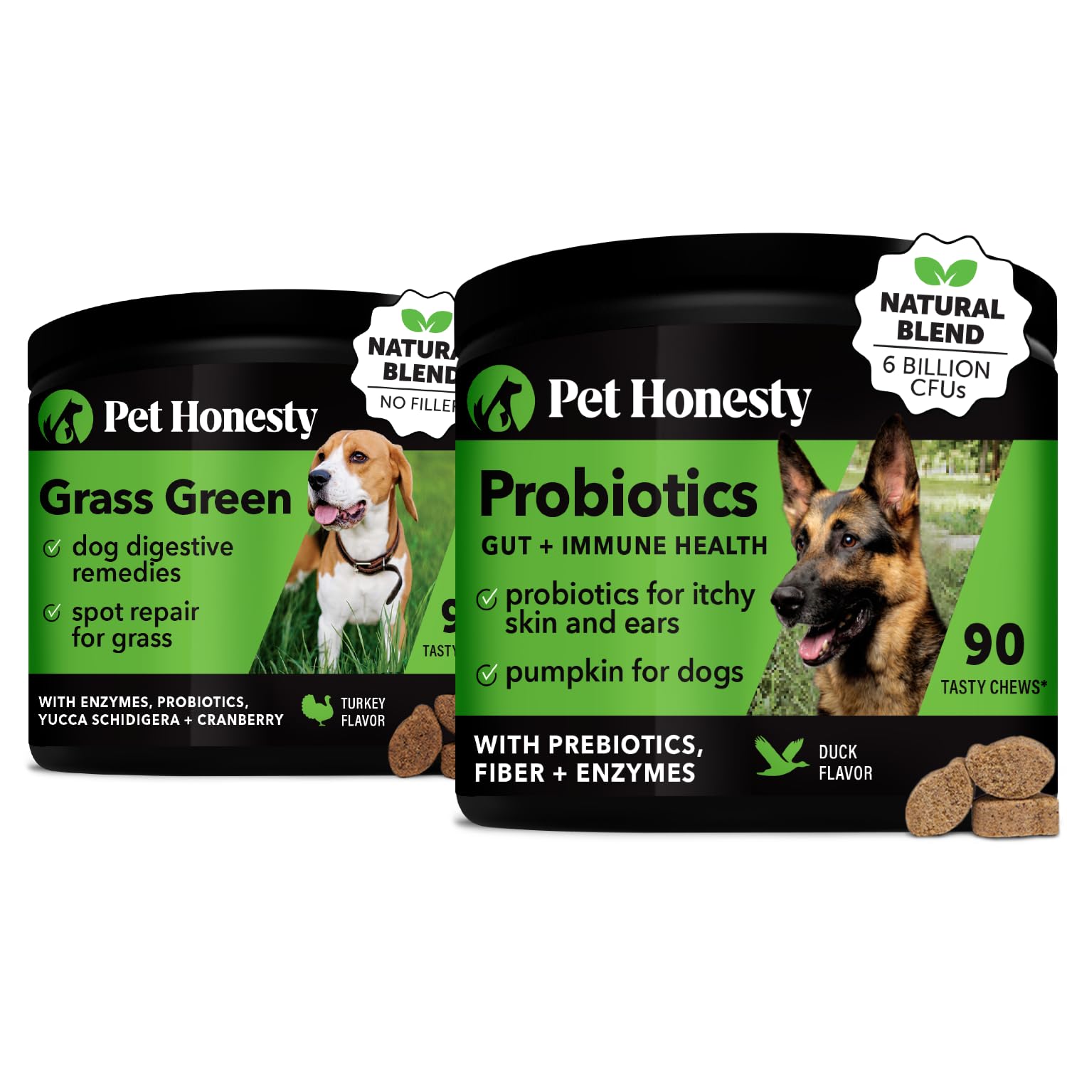 Pet Honesty Dog Urine Neutralizer & Probiotics Bundle: Grass Burn Spot Saver & Digestive Health Support Chews (Turkey & Duck 90 ct)