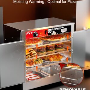 PYY Hot Box Food Warmer - 4 Tier Commercial Catering Warming Cabinet for Pizza Pretzel, Electric Countertop Heating Machine for Restaurant, Stainless Steel Dual Door with Water Tray and Thermometer