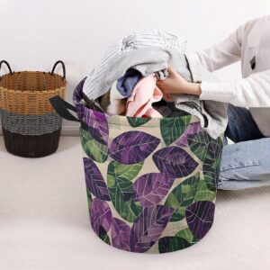 Laundry Basket Hamper Green And Purple Leaves Waterproof Dirty Clothes Hamper Collapsible Washing Bin Clothes Bag with Handles Freestanding Laundry Hamper for Bathroom Bedroom Dorm Travel