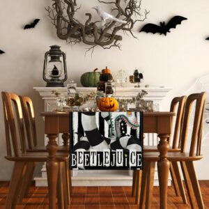 Linen Scary Creepy Halloween Table Runner Classic Movie Role Tablecloth Horror Halloween Party Decorations and Supplies for Home Kitchen Table-13×72''