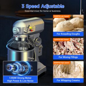 EKway 30Qt Commercial Food Mixer with Timing Function,1250W Commercial mixer 3-Speed Adjustable Heavy Duty, Electric Stand Food Mixer with Stainless Steel Bowl for Bakery Pizzeria. (Standard)