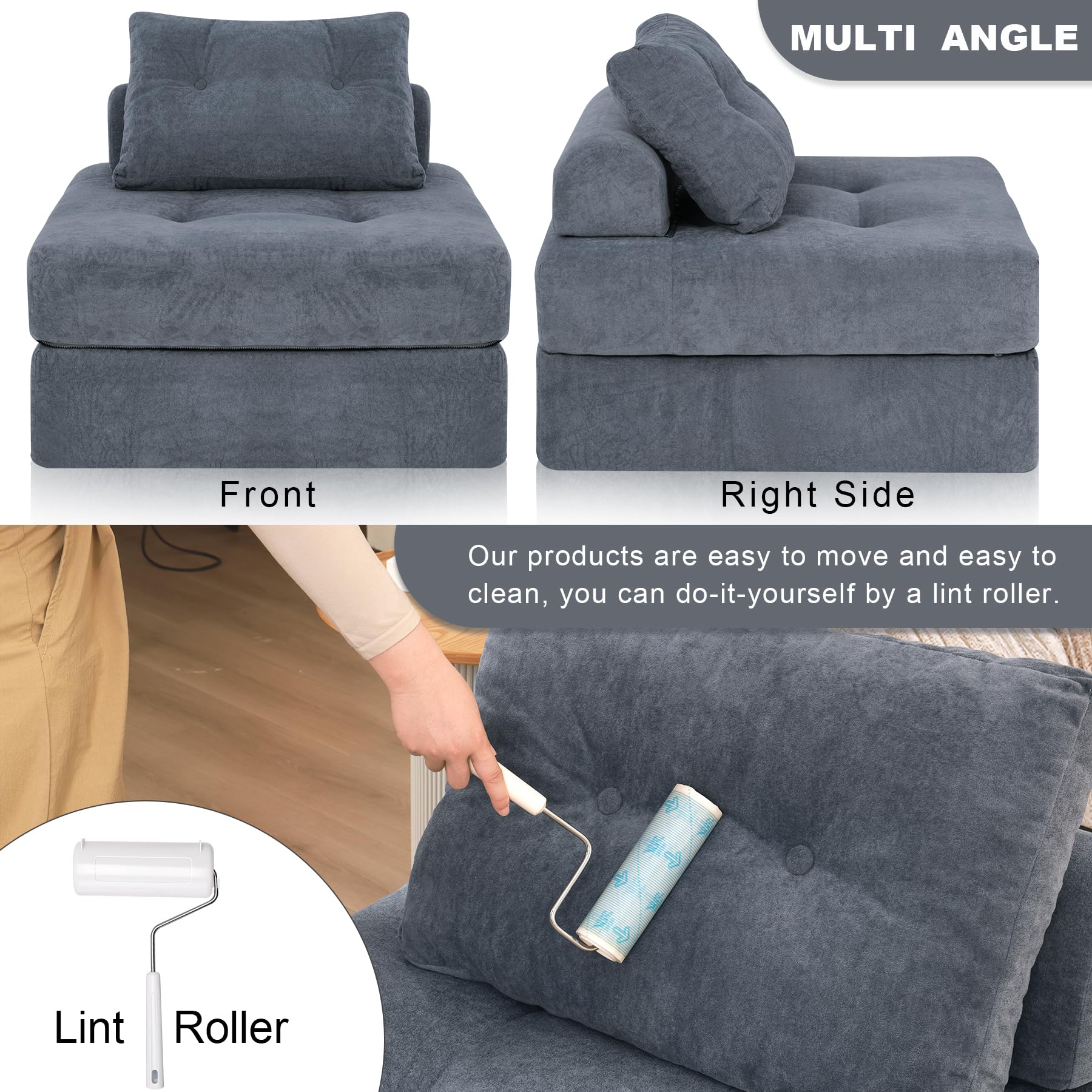 Futon Sofa Bed,Sleeper Chair - Convertible Sectional Sleeper Sofa with Pillow, Floor Bed Mattress for Guest Bed,Removable Zippered Back Support, Perfect for Living Room and Bedroom (SlateGray)