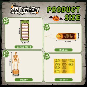 Seenelling 72 Pack Halloween Party Costume Contest Ballot Set of Boxes, 40 Voting Ballots, 10 Skeleton Trophy, 10 Award Ribbons and 12 Gold Stickers for Home Indoor Office Vote Party Game