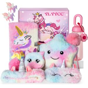 ylyycc unicorns gifts set for girls kids age 6 7 8 9 10 years old, unicorn toys with plush star light up pillow- diary- headband- sleep mask- keychain-water bottle, teens birthday christmas gift ideas