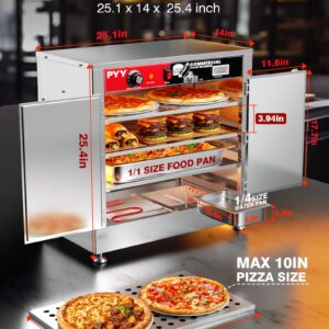 PYY Hot Box Food Warmer - 4 Tier Commercial Catering Warming Cabinet for Pizza Pretzel, Electric Countertop Heating Machine for Restaurant, Stainless Steel Dual Door with Water Tray and Thermometer