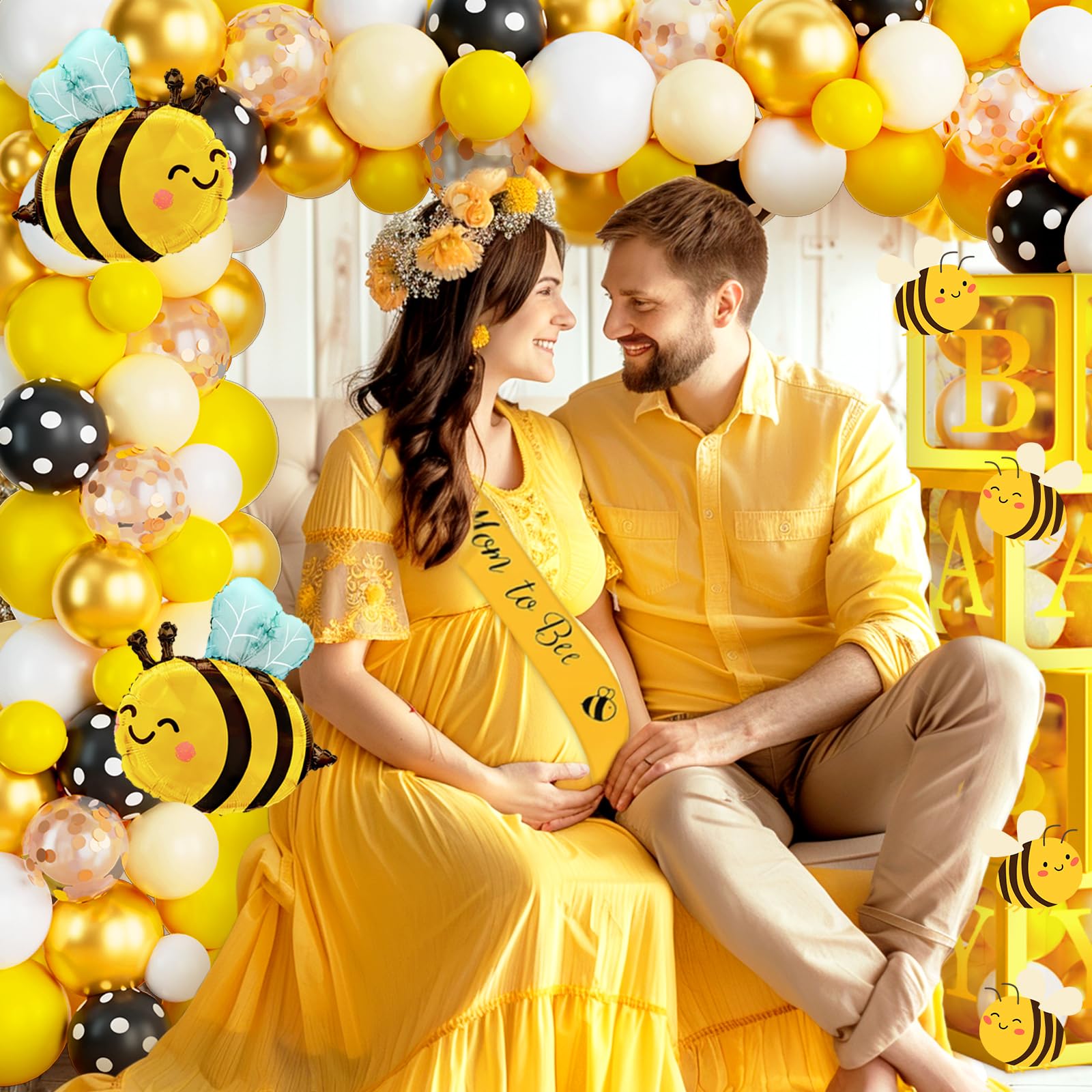 Party Inspo Bee Baby Shower Decorations, Bumble Bee Baby Shower Decor, A Little Honey is On The Way Backdrop Balloon Banner Tablecloth Cake Cupcake Topper Box Sash Cutouts