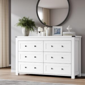 bornoon 6-drawer dresser for bedroom, chest of drawers with ample storage, modern farmhouse-style wooden dresser for bedroom, hallway, entryway, closet