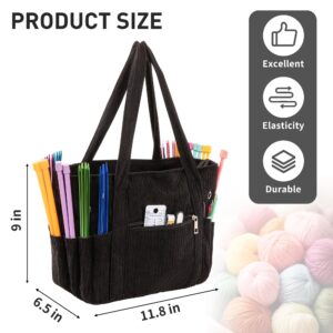 KGMCARE Crochet Bag, Tote Storage for Crocheting Knitting, Corduroy Yarn Storage Bag for Crochet Hooks, Crochet Supplies and Accessories, Crochet Projects (Black)