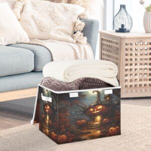 SUABO Halloween Pumpkin Castle Storage Bin with Lid Large Oxford Cloth Storage Boxes Foldable Home Cube Baskets Closet Organizers for Nursery Bedroom Office