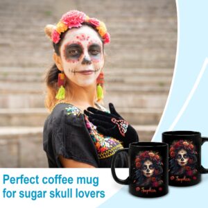 Hyturtle Personalized Sugar Skull Mug - Goth Skull Gifts For Women - Skull Mothers Day Gift - Sugar Skull Gift - Gothic Skull Gift - Skull Lover Gift - Skull Mug - Coffee Cup Ceramic Mug 11oz 15oz