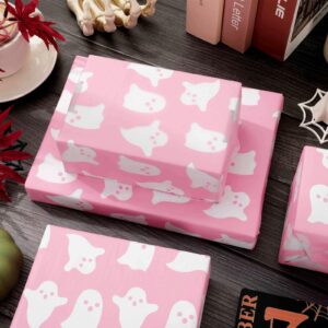 JarThenaAMCS 100 Sheets Halloween Tissue Paper Pink Ghost Gift Wrapping Paper for DIY Arts Crafts Holiday Party, 14 x 20 Inch