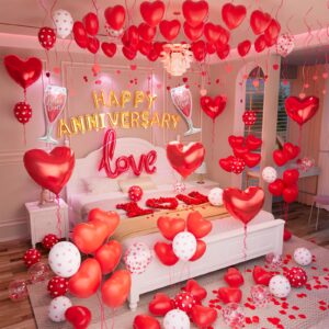 anniversary decorations valentines day decorations valentines day balloons with happy anniversary banner heart balloons heart hanging string rose petals for valentines romantic decorations