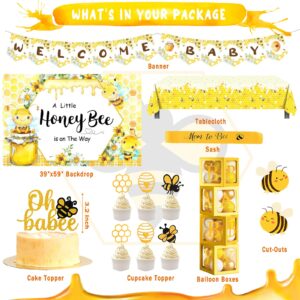 Party Inspo Bee Baby Shower Decorations, Bumble Bee Baby Shower Decor, A Little Honey is On The Way Backdrop Balloon Banner Tablecloth Cake Cupcake Topper Box Sash Cutouts