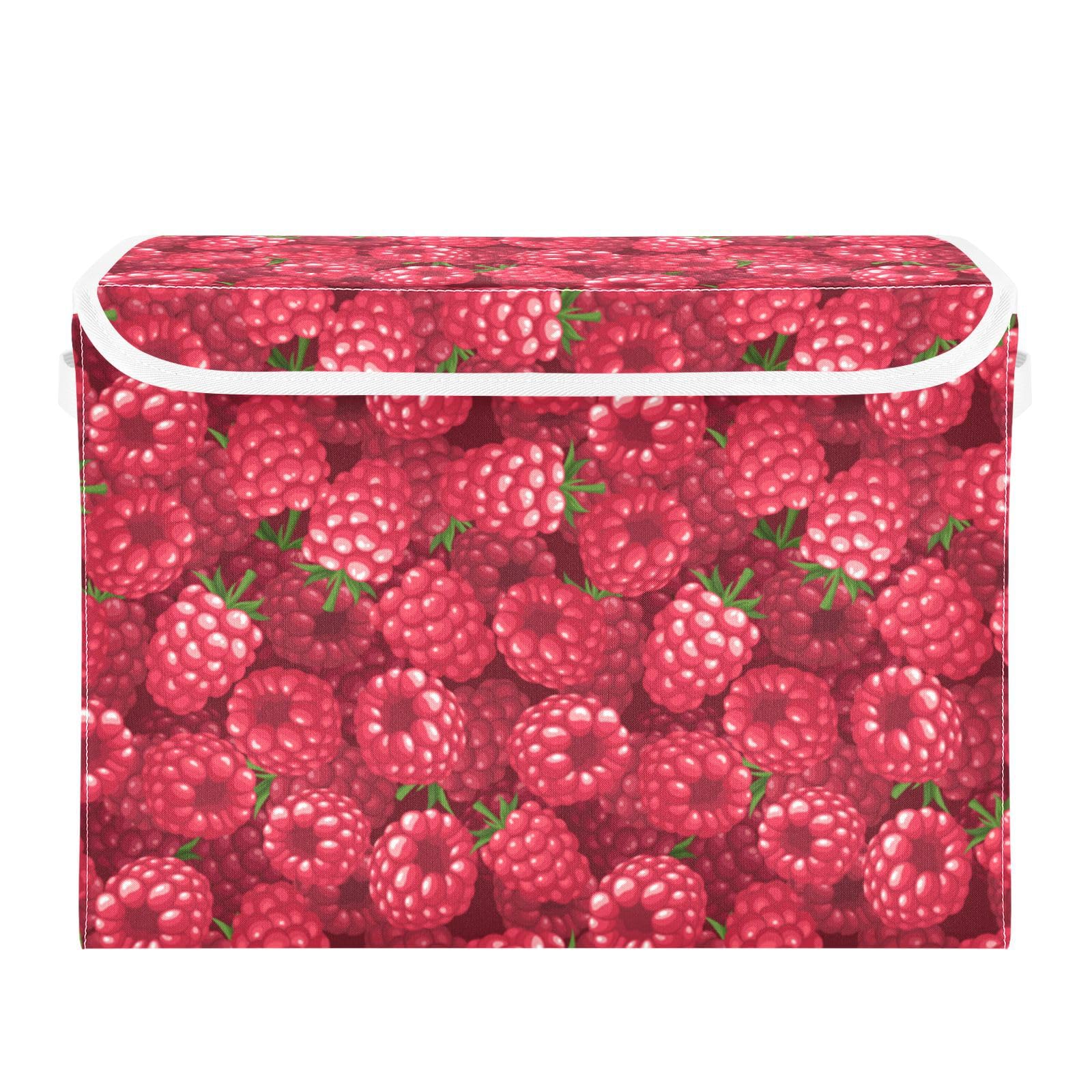 Storage Bins with Lid Red Raspberry Toys Fabric Storage Basket Large Collapsible Organizers Bedroom Storage Boxes Cubes and Handles for Clothes Office Shelves