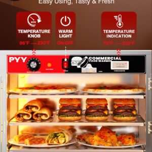 PYY Hot Box Food Warmer - 4 Tier Commercial Catering Warming Cabinet for Pizza Pretzel, Electric Countertop Heating Machine for Restaurant, Stainless Steel Dual Door with Water Tray and Thermometer