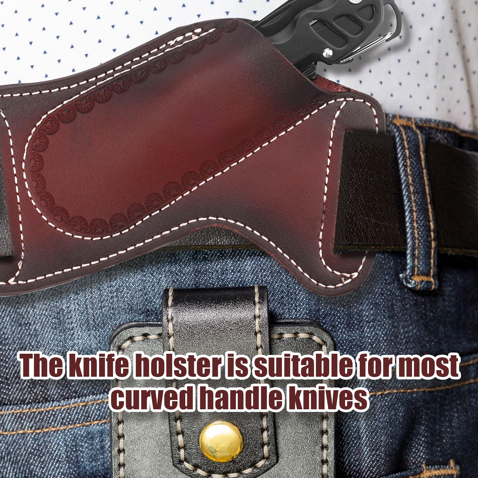 Leather Knife Sheath for Belt, Pocket Knife Sheath Knife Holster Belt Folding Pocket Knife Holder Compact Draw Knifes Carrier for EDC Tools Men Gift (Dark Brown)