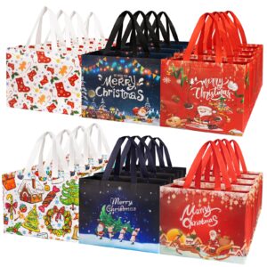 toolvaltz 24 pack christmas gift bags, christmas tote bags with handles, reusable non-woven christmas treat bags for gift wrapping, shopping,xmas holiday party supplies decor, 12.8×9.8×6.7"