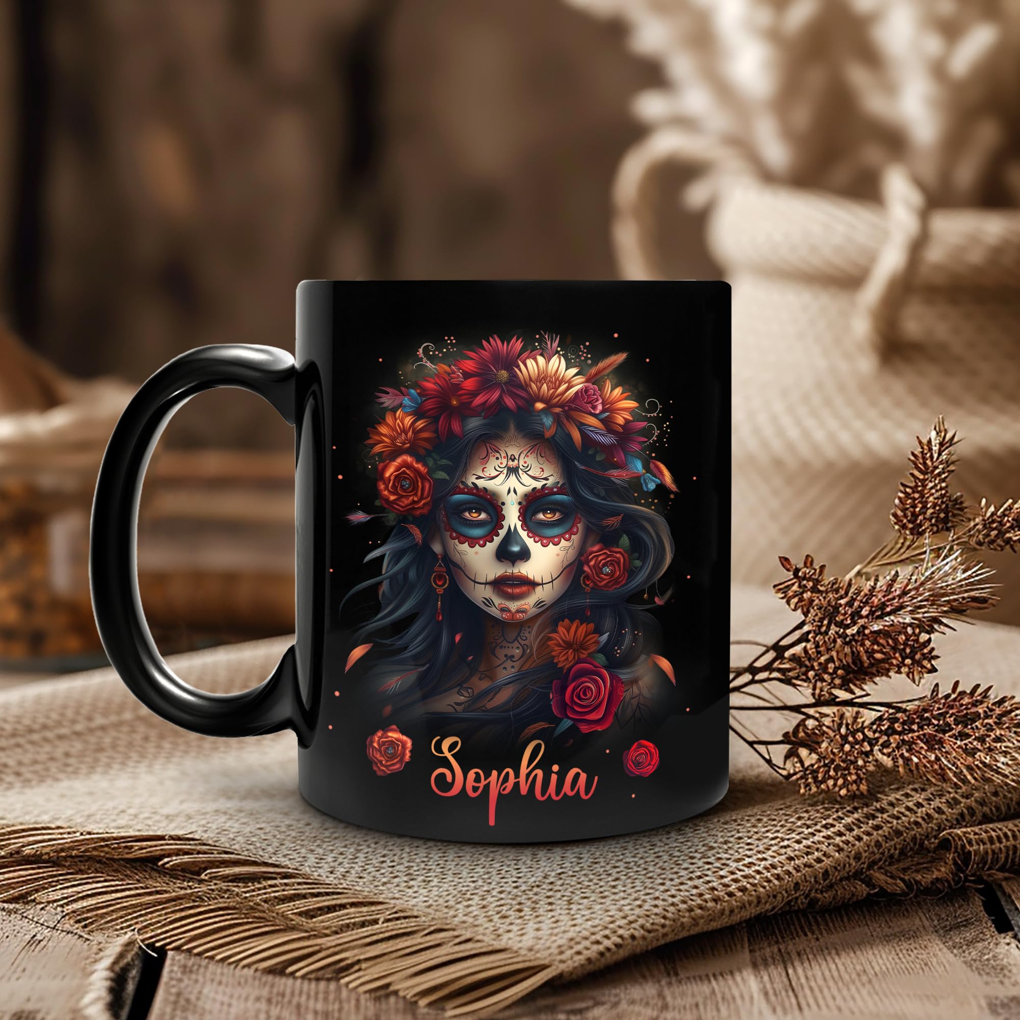 Hyturtle Personalized Sugar Skull Mug - Goth Skull Gifts For Women - Skull Mothers Day Gift - Sugar Skull Gift - Gothic Skull Gift - Skull Lover Gift - Skull Mug - Coffee Cup Ceramic Mug 11oz 15oz