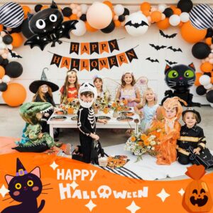 Halloween Balloon Garland Arch Kit, Halloween Party Decorations with Bats & Black Cat Foil Balloons Black Orange White Balloons, Happy Halloween Banner, Halloween Party Decor Supplies