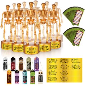 seenelling 72 pack halloween party costume contest ballot set of boxes, 40 voting ballots, 10 skeleton trophy, 10 award ribbons and 12 gold stickers for home indoor office vote party game