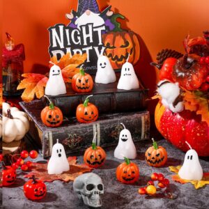 mtlee 12 pcs halloween ghost candles cute white ghost candle spooky halloween pumpkin candles aesthetic ghost decor goth gifts for room home bedroom table decorations, 12 styles