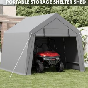 GarveeLife 6' x 8' Outdoor Portable Shed, Shelter Logic with Roll-up Zipper Door, Heavy Duty Waterproof Tarp, Storage Tent for Motorcycle, Bike, Firewood, Garden Tools