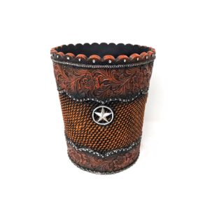 bestgiftever rustic tooled leather look with star accent resin storage bin | western multi-purpose home decor for bedrooms, bathrooms, living rooms | perfect for cowboy ranch style enthusiasts