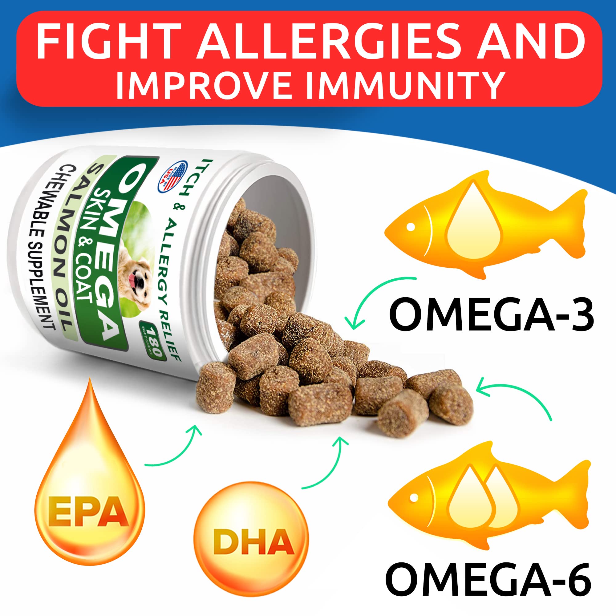 Allergy Relief + Omega 3 for Dogs Bundle - Anti-Itch Skin & Coat Supplement + Skin Allergy - Omega 3 Fish Oil + EPA & DHA Fatty Acids - Itching&Paw Licking + Itch Relief - 360 Chews - Made in USA