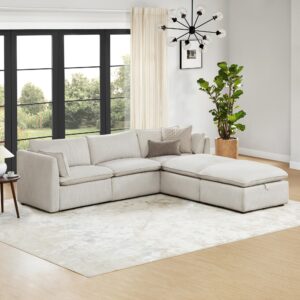 CHITA Down Filled Sectional Modular Sofa Couch Set Fabric Swatch, Cream,Snow Included