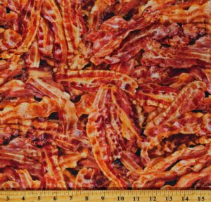 cotton packed fried bacon breakfast foods cotton fabric print by the yard (food-cd3349-bacon)