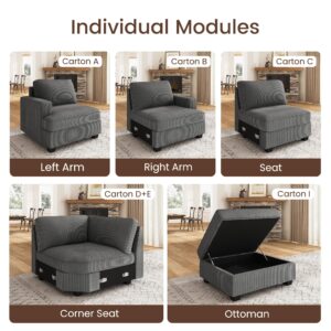 Nolany Storage Ottoman for Sectional Couch, Movable Storage Ottoman for Modular Sectional Sofa, Dark Grey