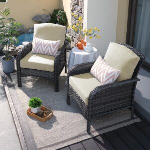 ovios 2 pieces patio furniture set, outdoor wicker chairs of 2, all weather high back rattan chairs 2 seats with comfy cushions for porch deck, beige